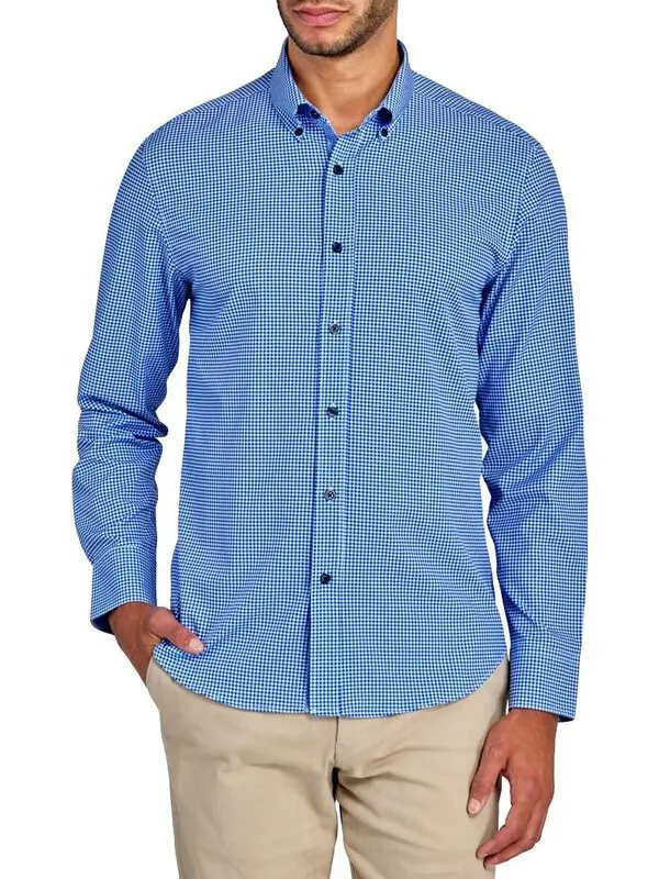 CON.STRUCT Slim Fit Micro Plaid Recycled 4-way Stretch Performance Long Sleeve Shirt - Blue
