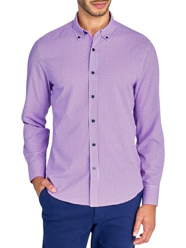 CON.STRUCT Slim Fit Micro Plaid Recycled 4-way Stretch Performance Long Sleeve Shirt - Lilac