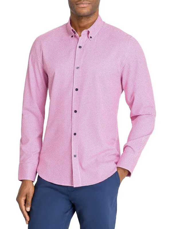 CON.STRUCT Slim Fit Micro Plaid Recycled 4-way Stretch Performance Long Sleeve Shirt - Pink
