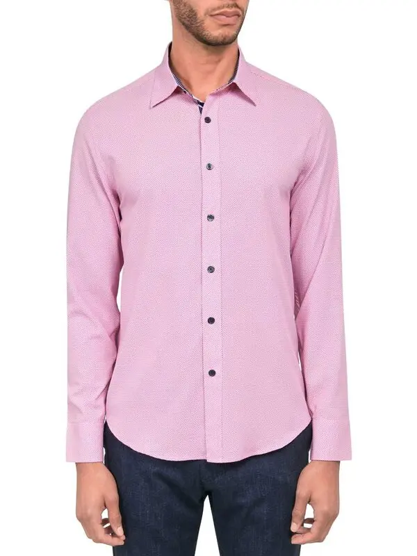 CON.STRUCT Slim Fit Micro Geo 4-way Stretch Performance Long Sleeve Shirt - Pink