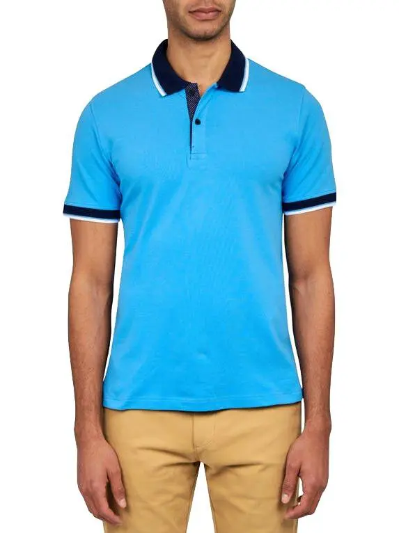 CON.STRUCT Slim Fit Solid Cotton Stretch Pique Polo - Blue