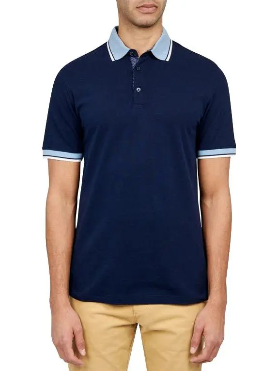 CON.STRUCT Slim Fit Solid Cotton Stretch Pique Polo - Navy