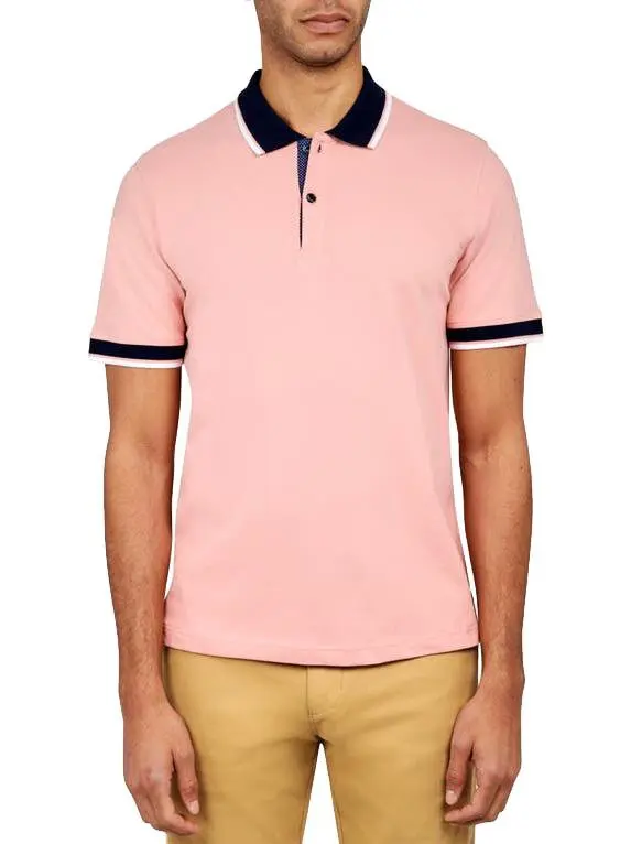 CON.STRUCT Slim Fit Solid Cotton Stretch Pique Polo - Salmon