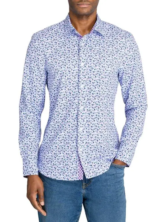 CON.STRUCT Slim Fit Ditsy Floral Recycled 4-way Stretch Performance Long Sleeve Shirt - Lilac