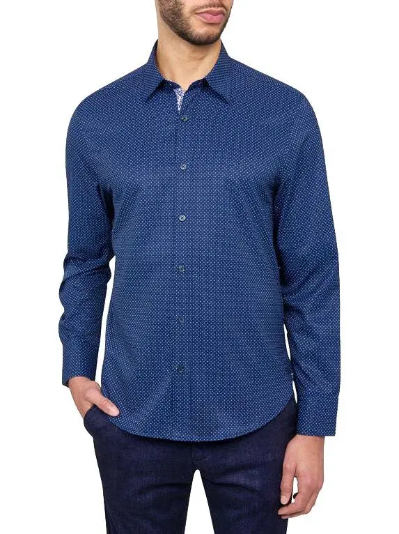 CON.STRUCT Slim Fit Dot Recycled 4-way Stretch Performance Long Sleeve Shirt - Navy