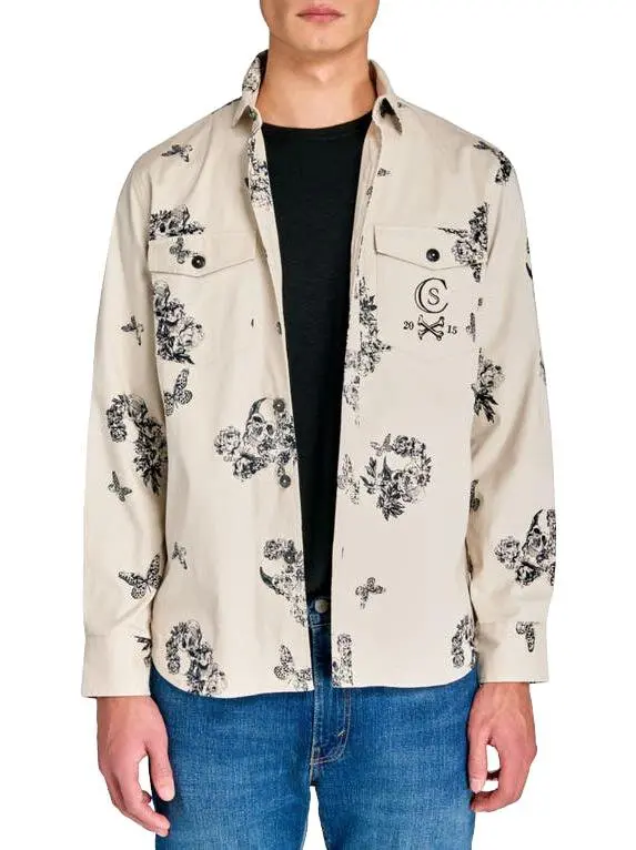 CON.STRUCT Slim Fit Skull Shirt Jacket - Ecru