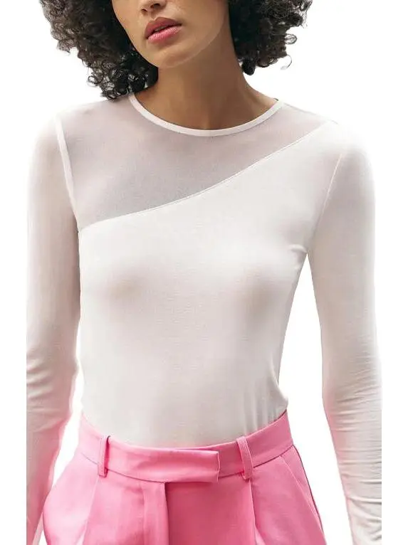 MARCELLA Milo Long Sleeve Mesh & Jersey Top - Off White