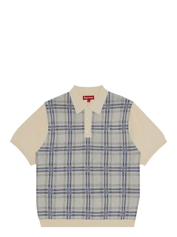 Supreme Plaid Knit Short-sleeve Polo - White