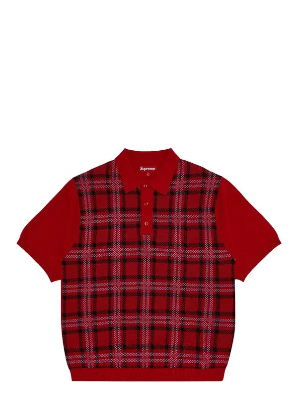 Supreme Plaid Knit Short-sleeve Polo - Red