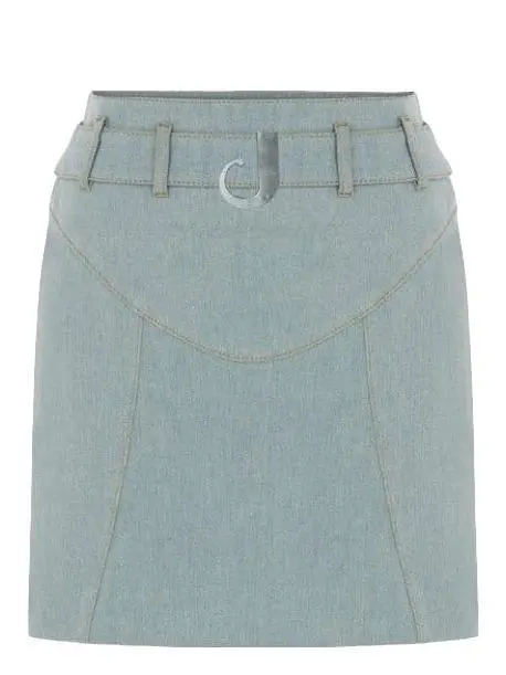 JENDUE Monte J Logo Belted Denim Skirt - Nesta Blue
