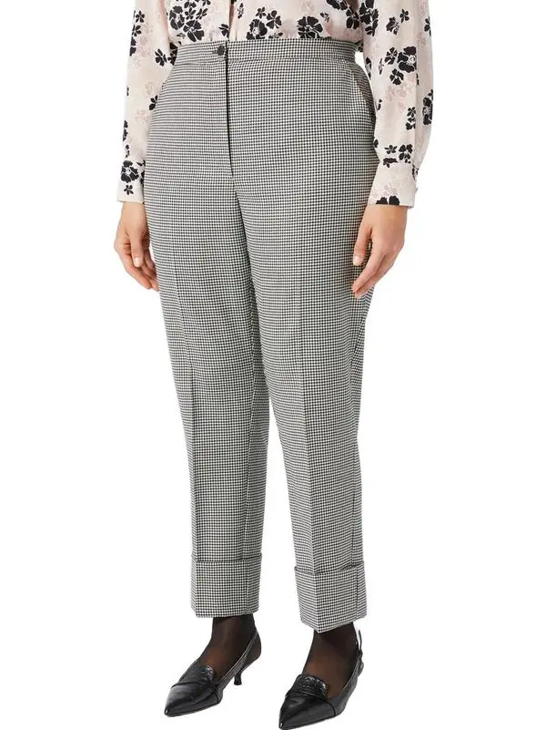Marina Rinaldi Houndstooth Virgin Wool Cuff Pants - Black/ White
