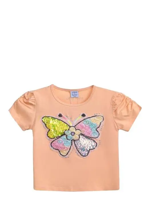 MIMI TUTU Butterfly Applique T-shirt - Peach