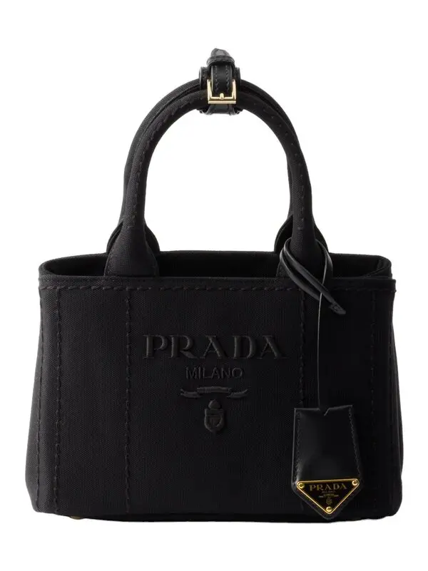 Prada Jardinière Mini Cotton Canvas Handbag - Black