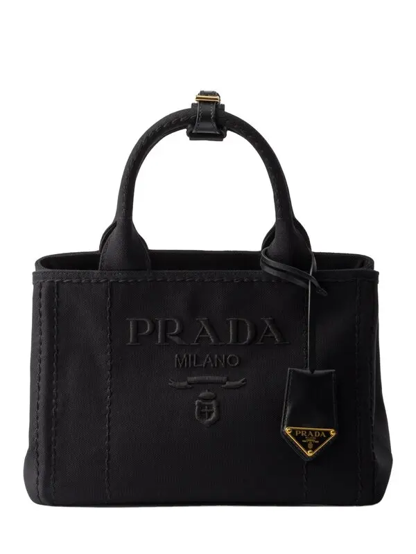 Prada Jardinière Small Cotton Canvas Handbag - Black