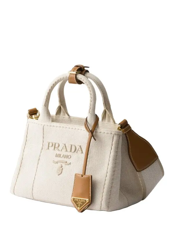 Prada Jardinière Mini Linen Blend Bag - Neutral