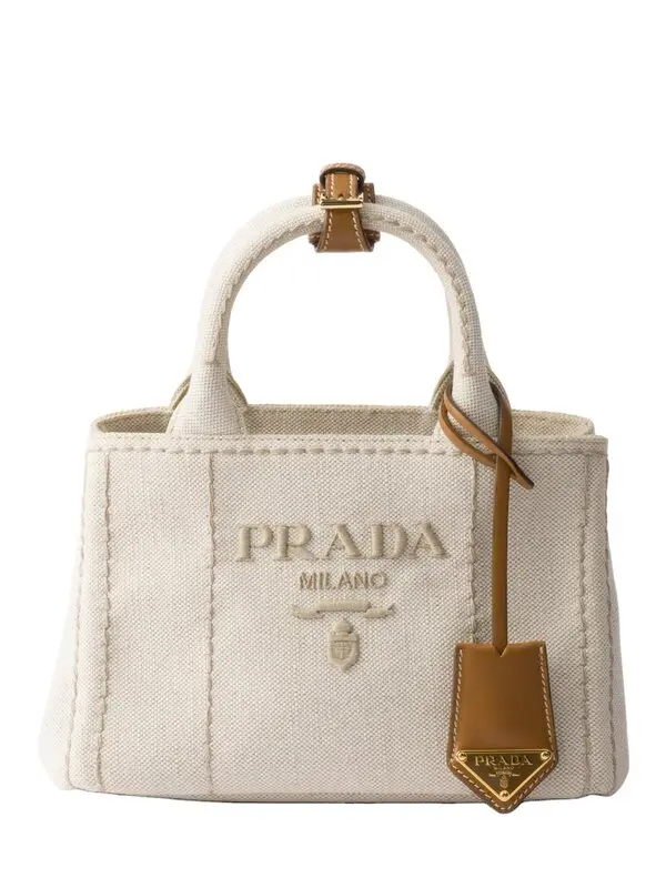 Prada Jardinière Mini Linen Blend Bag - Neutral