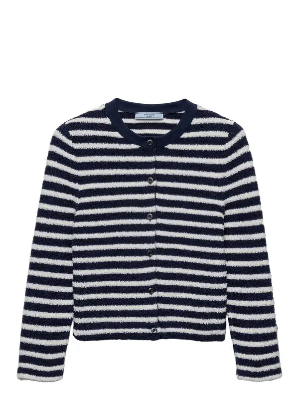 Prada Cotton Bouclé Cardigan - Navy Blue/natural