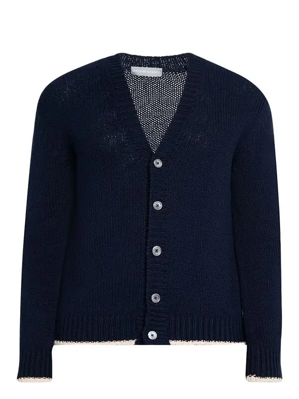 Bergdorf Goodman Cotton Contrast-trim Cardigan - Blue