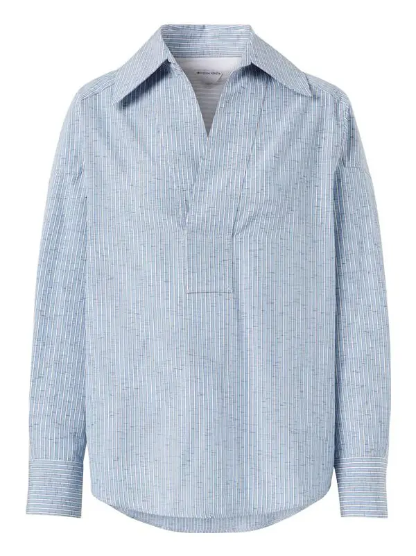 Bottega Veneta Striped Cotton And Linen-blend Blouse - Blue