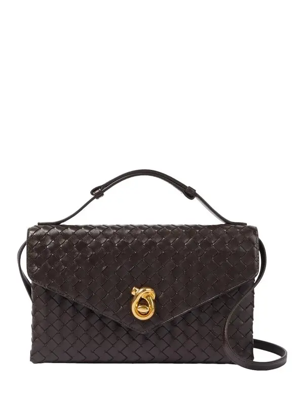 Bottega Veneta Knot Lock Intrecciato Leather Crossbody Bag - Brown