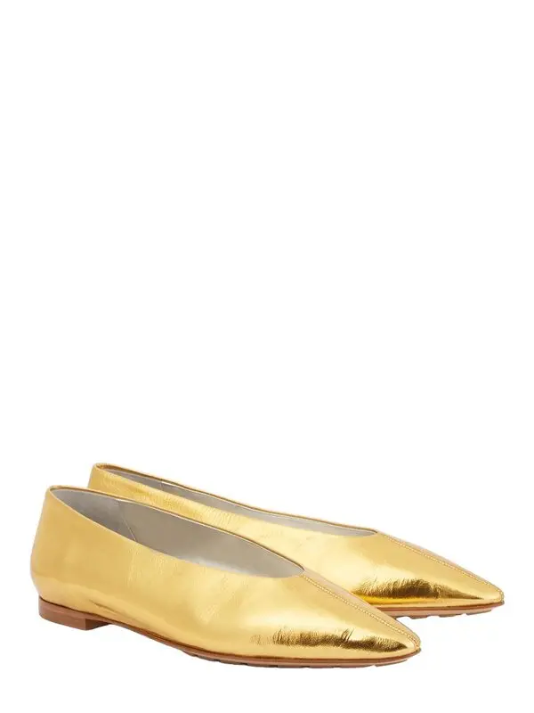 Bottega Veneta Sofia Metallic Leather Ballet Flats - Gold