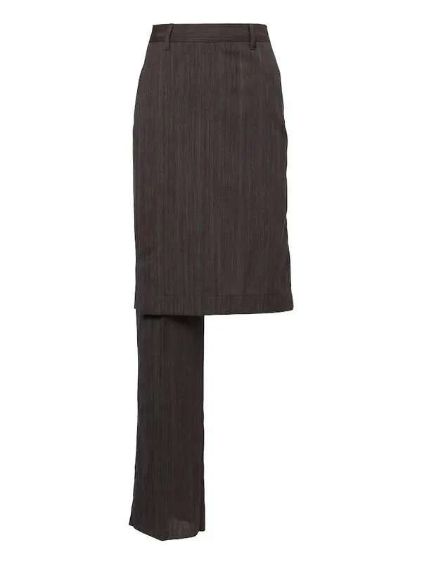 Bottega Veneta Asymmetric Striped Wool Skirt Pants - Grey