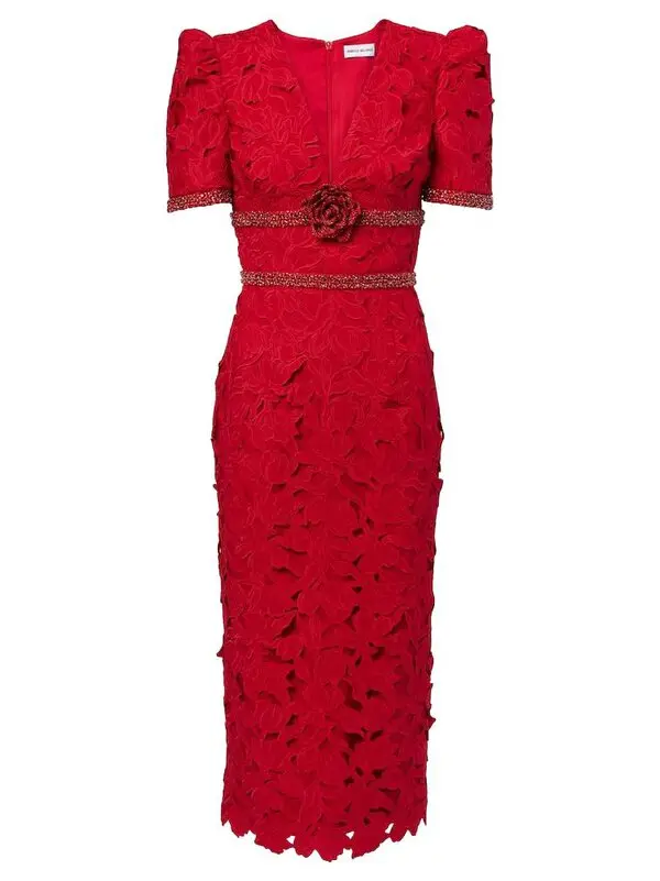 Rebecca Vallance Embellished Lace Midi Dress - Red