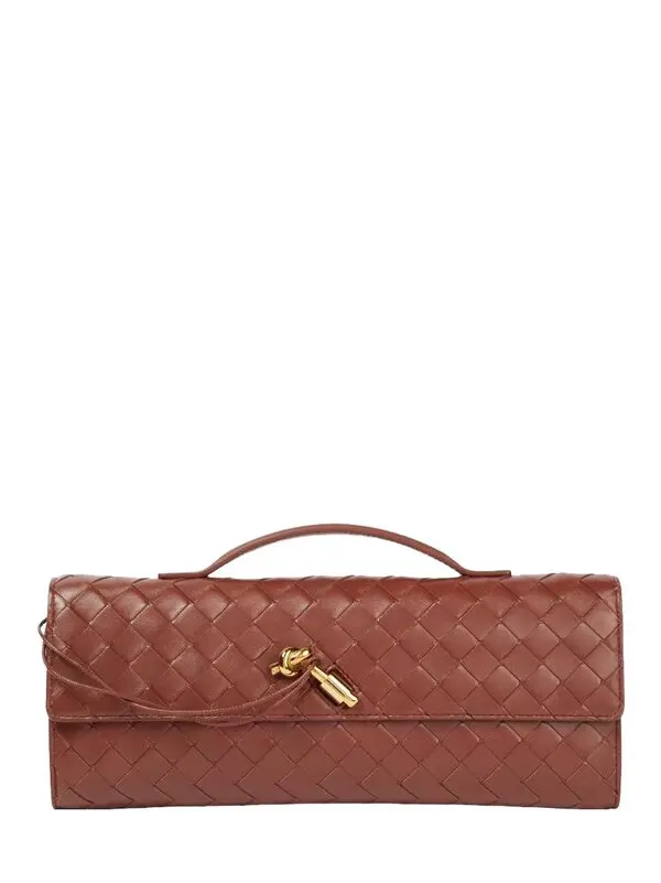 Bottega Veneta Andiamo Knot Intrecciato Leather Clutch - Brown