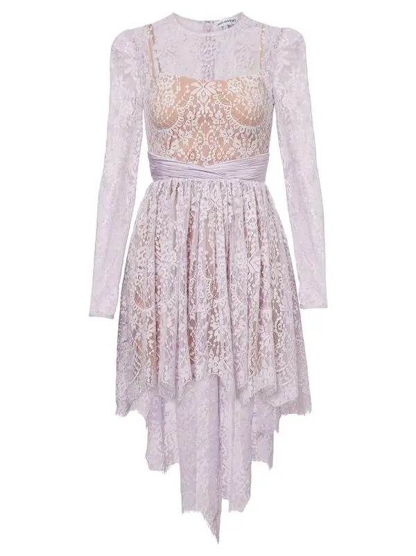 SELF-PORTRAIT Sheer Lace And Satin Minidress - Purple