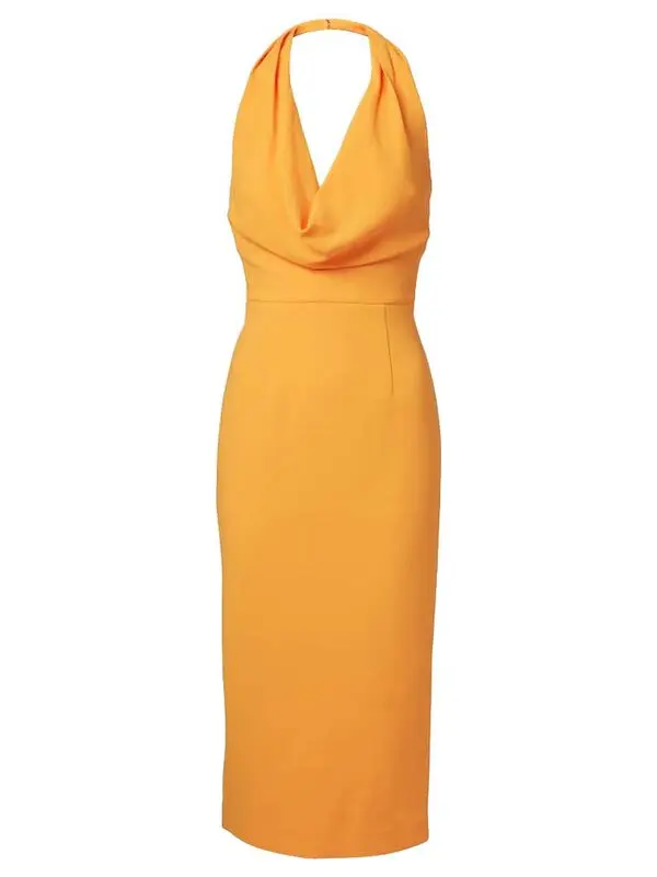 Rebecca Vallance Draped Halterneck Crepe Midi Dress - Orange
