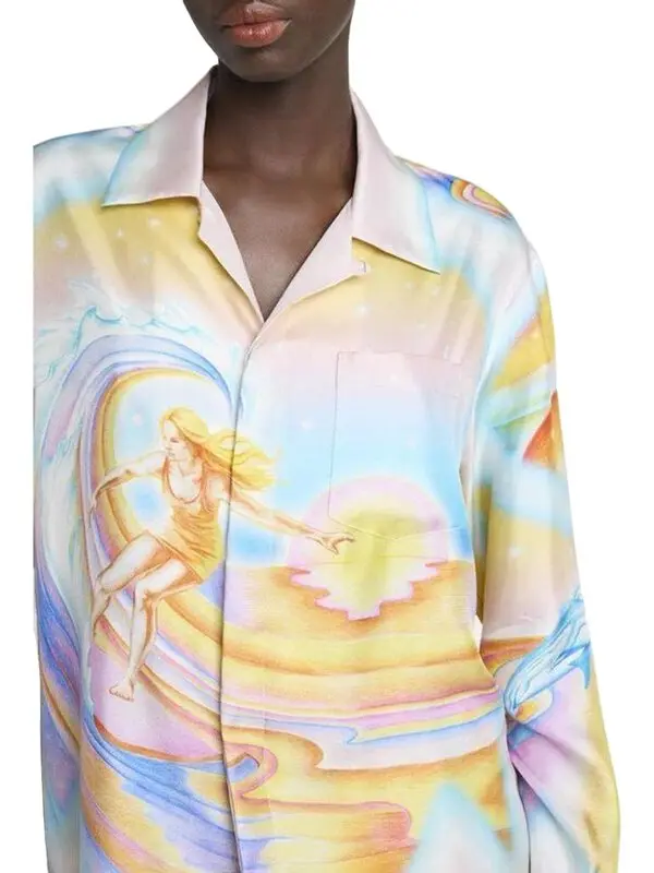Casablanca Surf Print Long-sleeve Silk Blouse - Psychedelic Nir