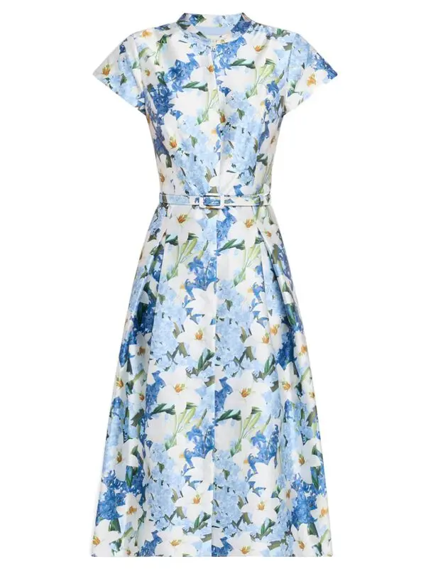Sachin & Babi Martine Floral-print Mikado Midi Dress - Sky Blue Star  Lillies