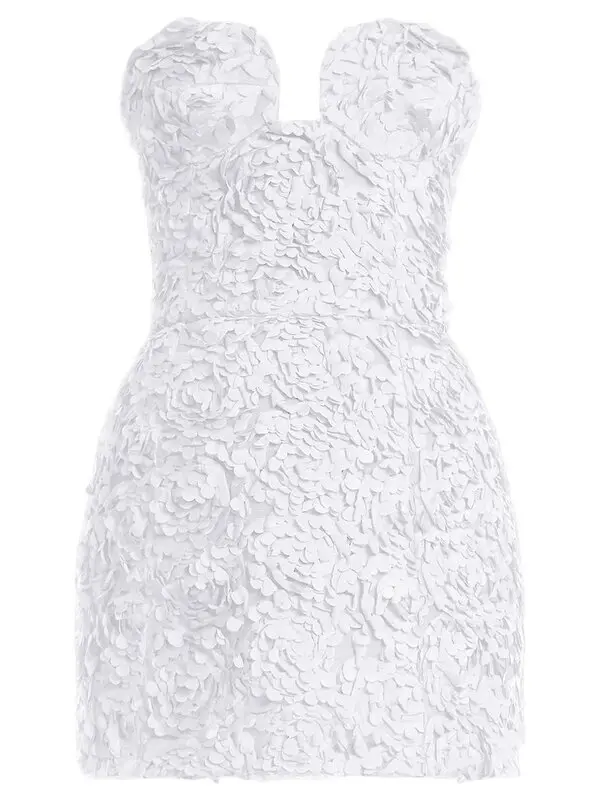 Bcbgmaxazria Strapless Floral Ruffle Mini Dress - White