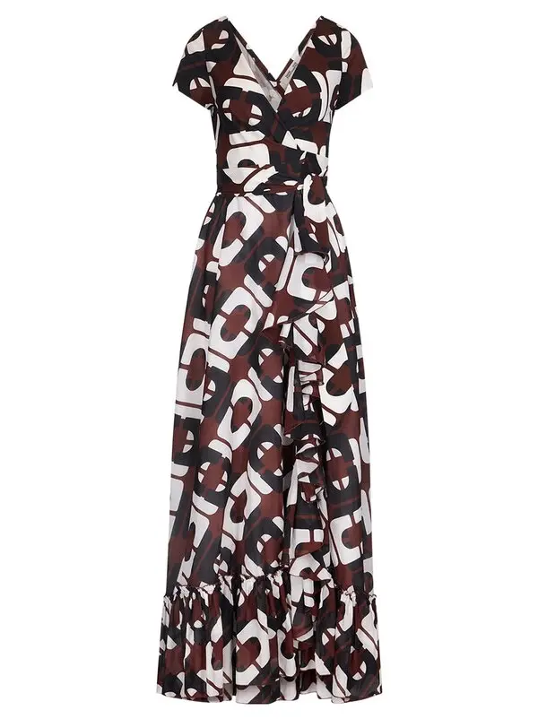 Diane Von Furstenberg Vivianna Geometric-print Maxi Wrap Dress - Cane Link Large Brown