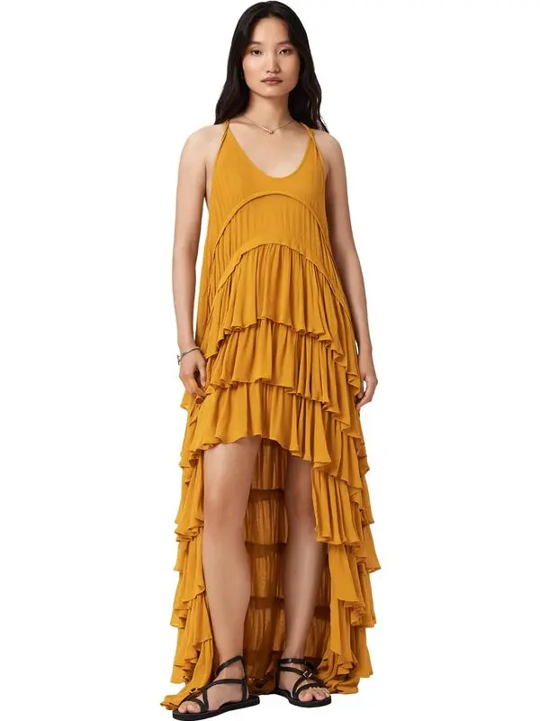 ALLSAINTS Cavarly Tiered Ruffle Maxi Dress - Yellow