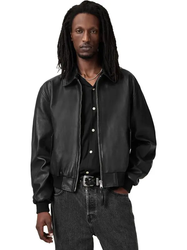 ALLSAINTS Marco Oversized Leather Bomber Jacket - Black