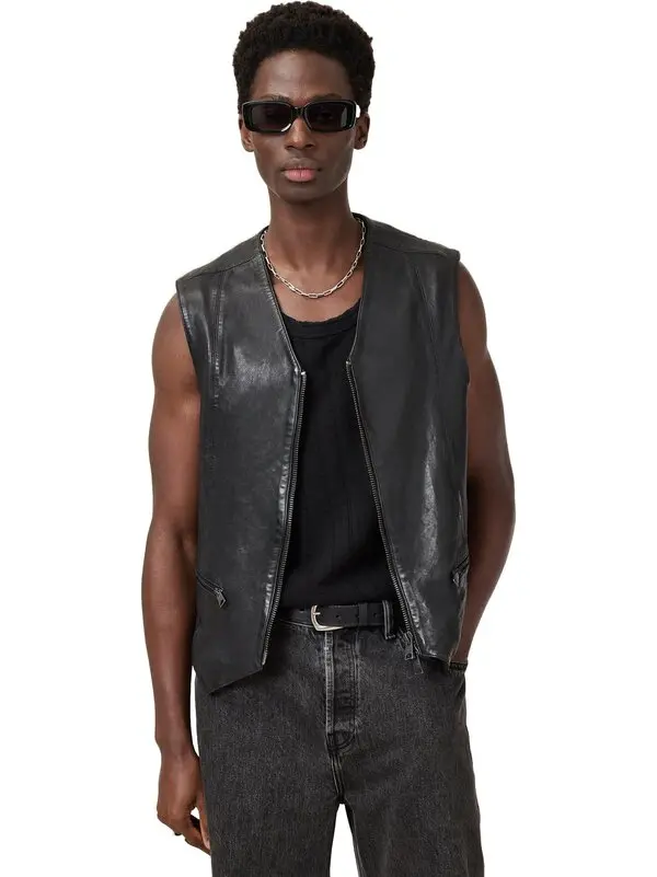ALLSAINTS Davies Leather Vest - Black