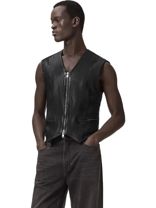 ALLSAINTS Davies Leather Vest - Black