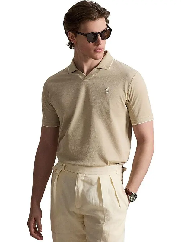 Polo Ralph Lauren Short Sleeve Tonal Jacquard Mesh Polo Shirt - Beige