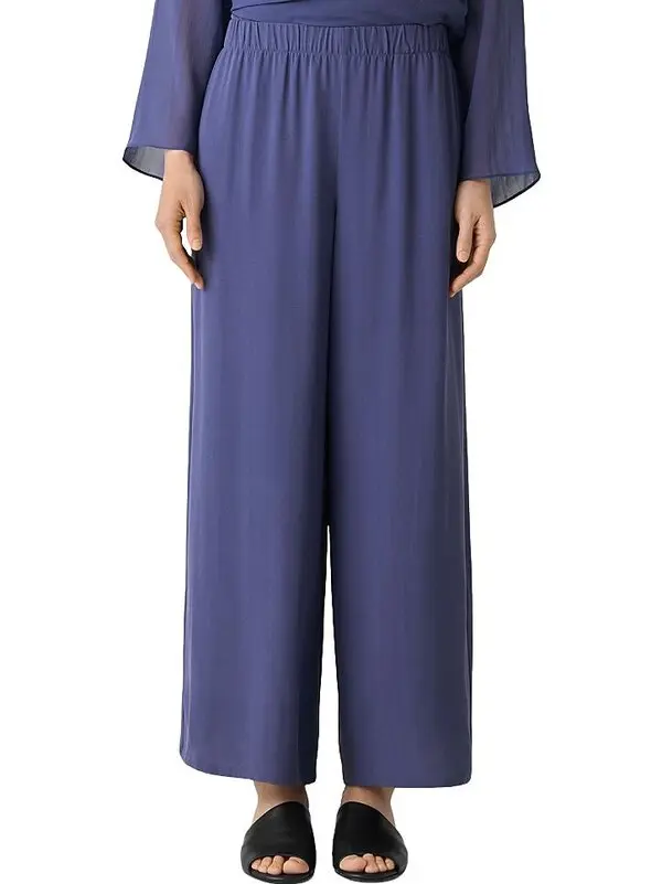 Eileen Fisher Silk Georgette Crepe Wide Leg Ankle Pants - Bluet