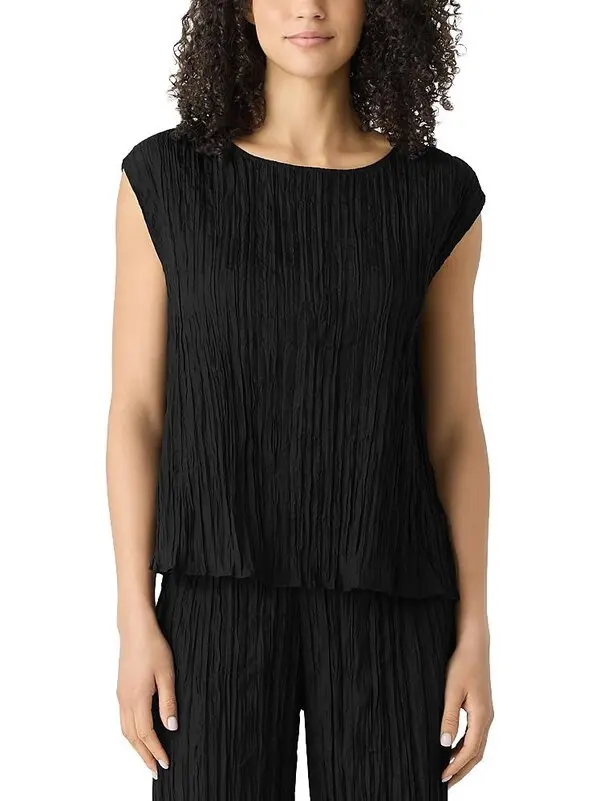 Eileen Fisher Crushed Silk Ballet Neck Top - Black