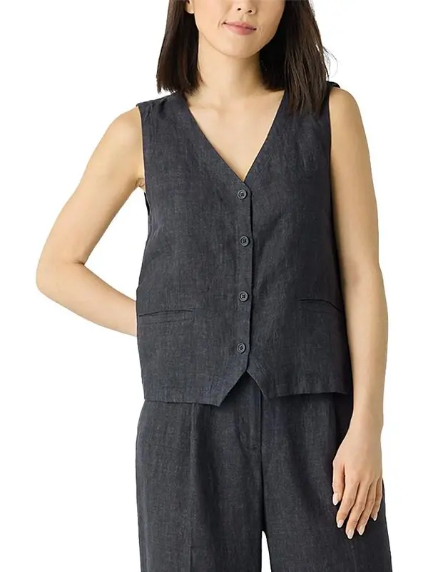 Eileen Fisher Washed Linen Delave Tie Back Vest - Graphite
