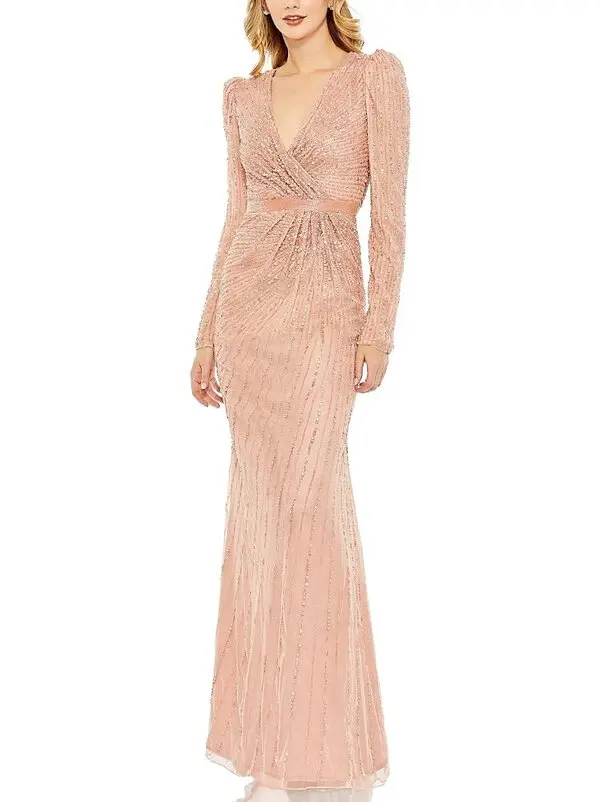 Mac Duggal Sequined Wrap Over Gown - Rose
