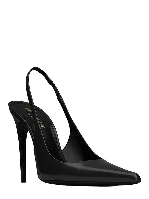 Saint Laurent Vendome High Heel Slingback Pumps - Black Glazed Leather
