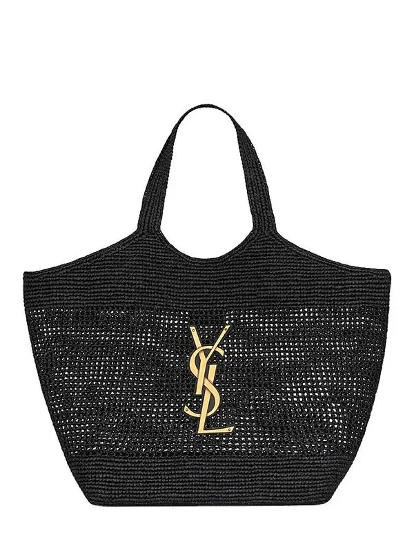 Saint Laurent Icare Raffia Tote - Black Raffia/gold