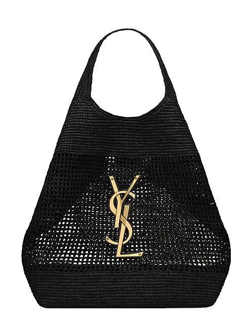 Saint Laurent Icare Raffia Tote - Black Raffia/gold