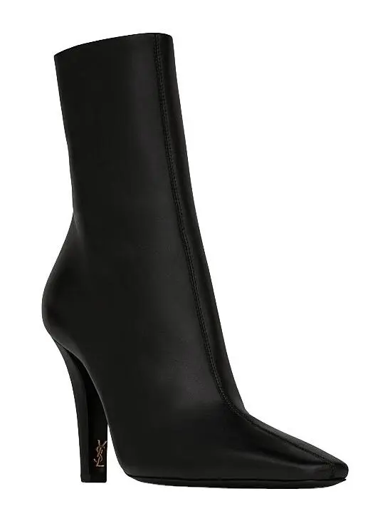 Saint Laurent Jill High Heel Pointed Toe Ankle Boots - Black Lambskin