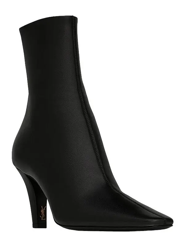 Saint Laurent Jill Mid Heel Booties - Black Lambskin