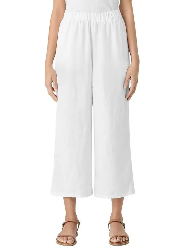 Eileen Fisher Linen Cropped Wide Leg Pants - White