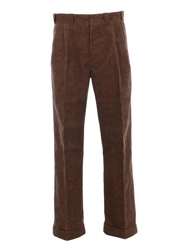 TAIGA TAKAHASHI Corduroy Trousers With Tweed-effect Print - Melange Brown